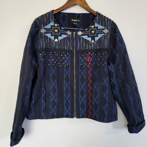 Desigual | Jackets & Coats | Desigual Chipre Blue Embroidered Navajo ...